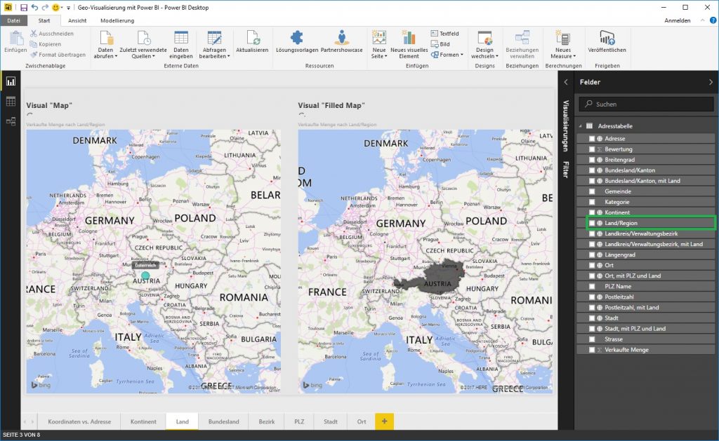 Geo-Visualisierung in Power BI mit dem Map und dem Filled Map Visual ...