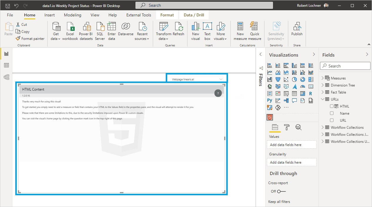 Anwendungen in Power BI mit dem Visual „HTML Content“ einbetten – Linearis :: Power BI & data1.io