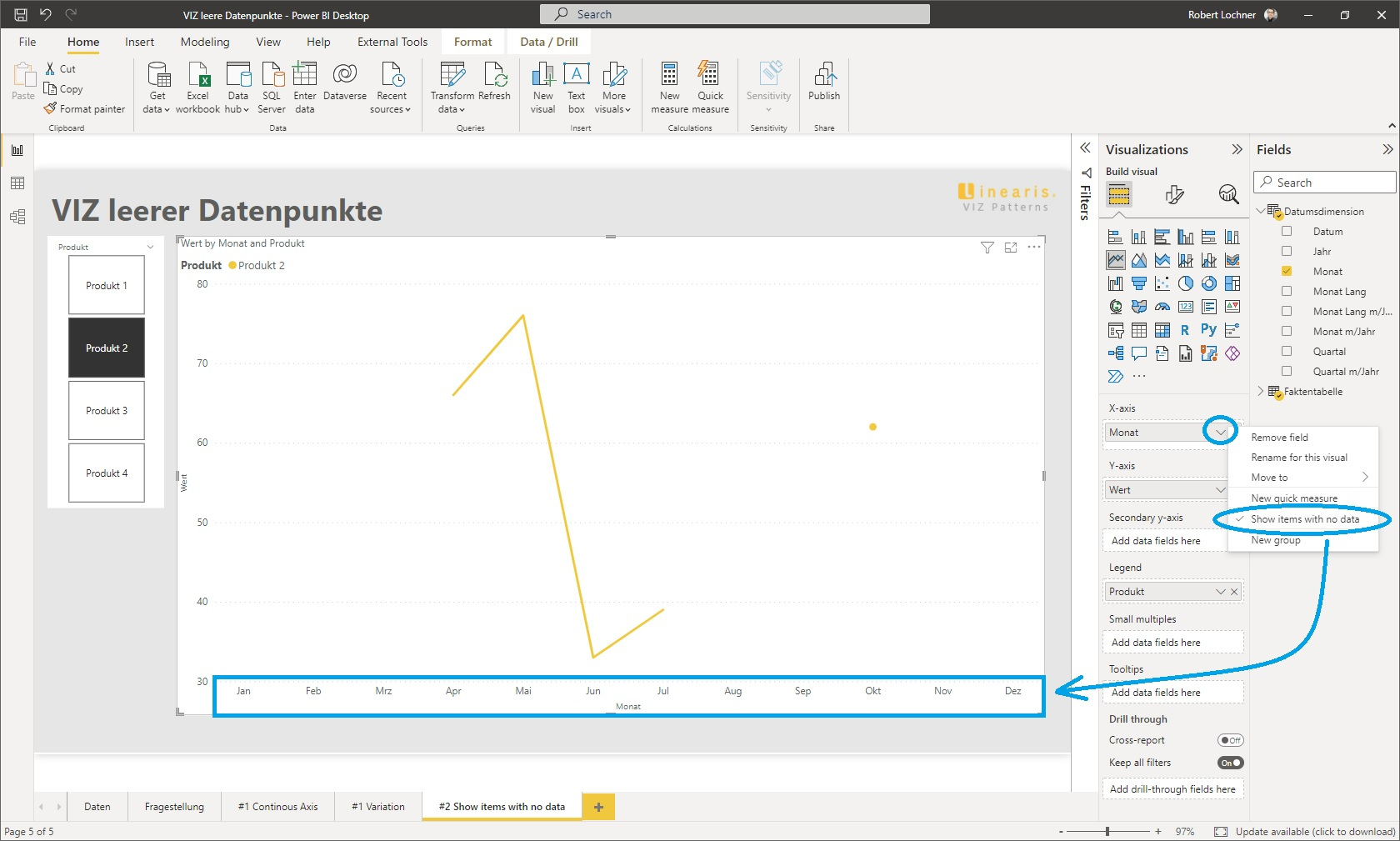 Visualisierung fehlender Datenpunkte in Power BI – Linearis :: Power BI & data1.io